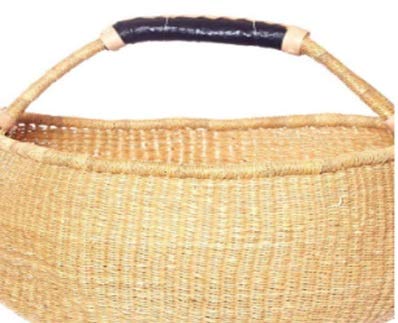 Fair Trade Ghana Bolga African Dye-Free Market Basket Natural Baskets (14"-16" Large: Black Handle)