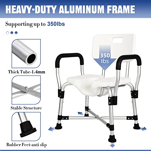 HEINSY Widened Shower Chair with Armrests and Back - Upgraded U-Shaped Shower Seat for Elderly, Handicap, Disabled, Seniors & Pregnant - Supports Up to 350 lbs