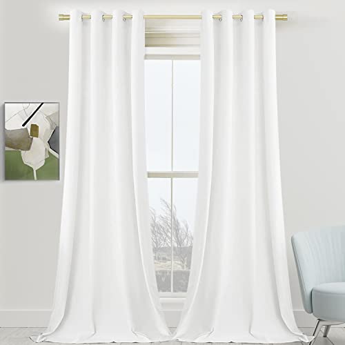 SNITIE White 96in Long Velvet Curtains with Grommet, Super Soft Thermal Insulated Noise Reducing Thick Light Filtering Velvet Drapes for Living Room and Bedroom, Set of 2 Panels, 52 x 96 Inch Long