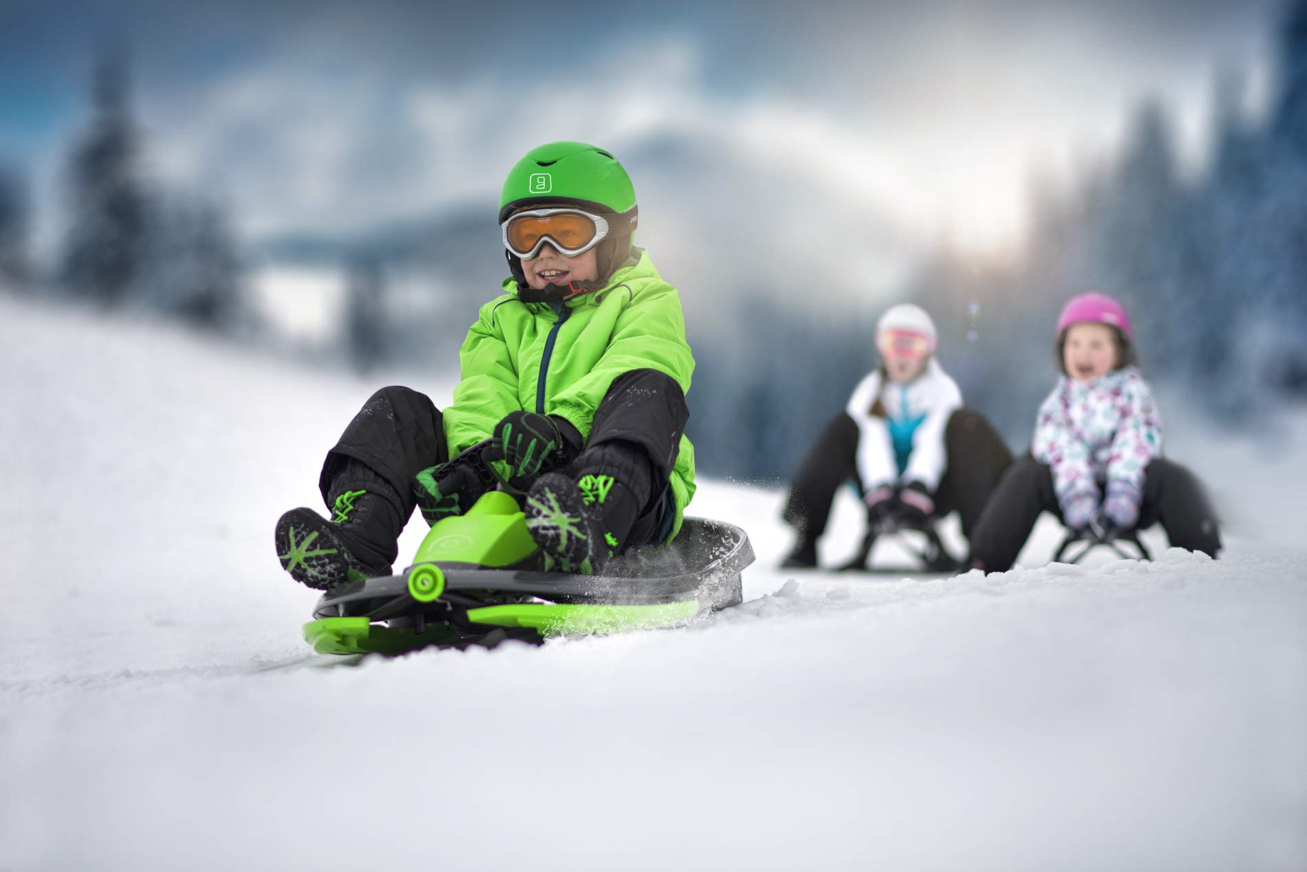 Gizmo Riders 2-Seater Ski Sled with Differential Steering System and Deep Digging Brake - Stratos Electric Blue