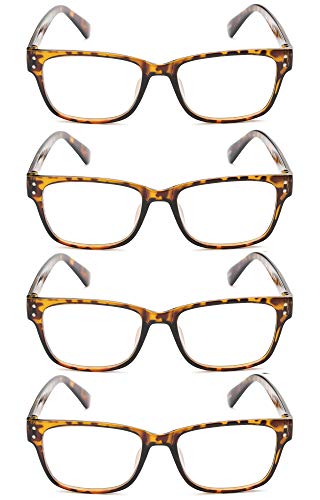 Readers Readers.com Fully Magnified Reading Glasses: The McNealy - 4 Pairs, Classic Rectangle for Women and Men - Tortoise, 1.25