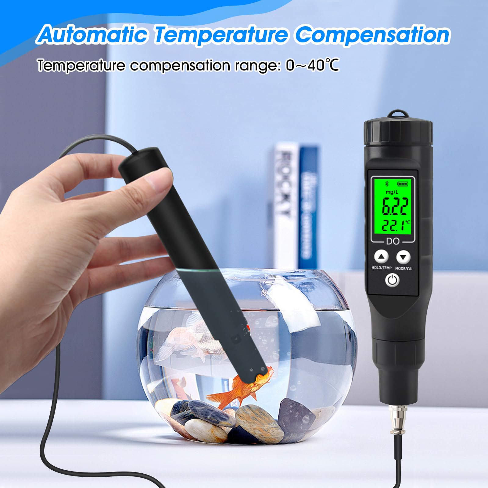 LYCEBELL Dissolved Oxygen Meter with Bluetooth Filling Fluid Range:0-30mg/L, with Automatic Temperature Compensation Function,Pen Type Dissolved Oxygen Test Kit for Aquarium, Ponds, Aquaculture