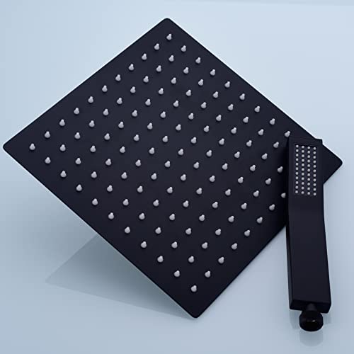 HANEBATH Matte Black Shower Faucet Set Complete with 10 Inch Rainfall Shower Head, Wall Mounted Shower Fixtures with Valve and Trim Kit