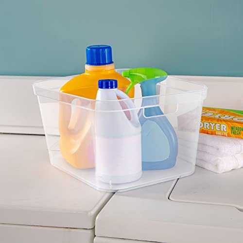 Sterilite 8.25x12.25x15 Inch Modern Polished Storage Bin w/ Comfortable Carry Through Handles & Banded Rim for Household Organization, Clear (6 Pack)