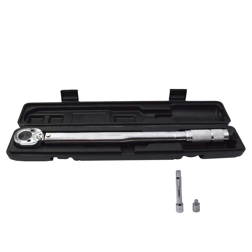 Drive Click Torque Wrench Set 10-150 ft/lb(13.6-203.5Nm) with 3/8" Adapter and 5" Long Extension Bar