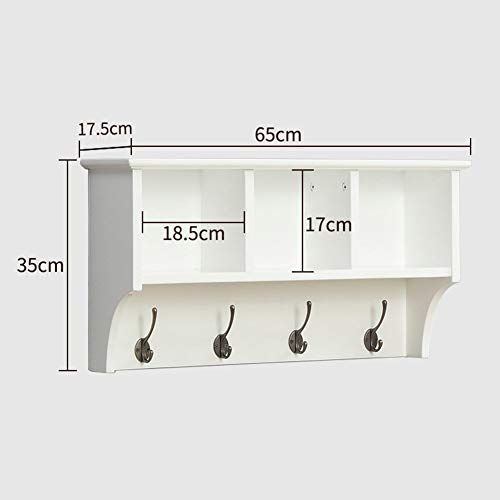 PIBM Stylish Simplicity Shelf Wall Mounted Floating Rack Wooden Wooden Storage Shelves Collection 4 Hooks/ 5 Hooks,2 Colors Avaliable, White , 85X35X18cm