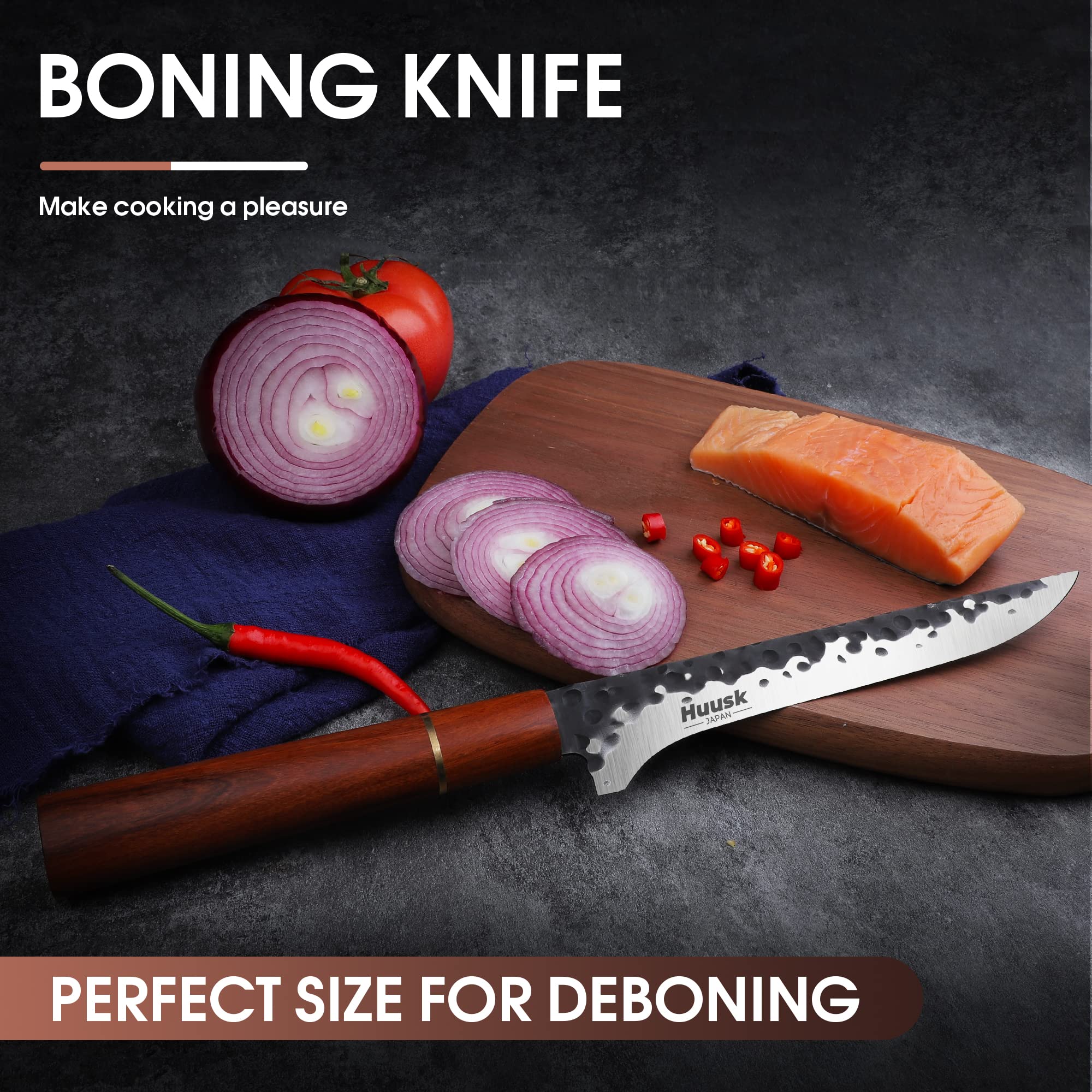 Huusk Janpan Knife 7 Inch Brisket Trimming Boning Knife and 11" Meat Slicing Knife Bundle for Smoked BBQ