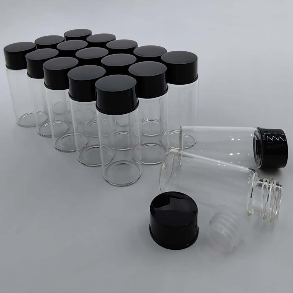 JWCBDY 20ml Clear Glass Vials with Screw Caps and Plastic Stoppers,Laboratory liquid sampling storage bottles, leak-proof bottles 15 pcs