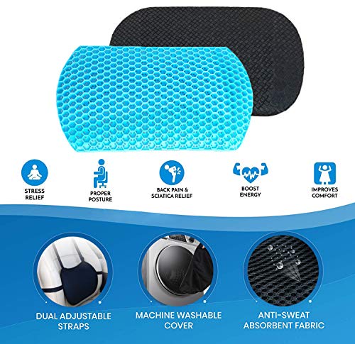 Gel Lumbar Support Pillow for Office Chair Back Support Pillow for Car, Wheelchair, Gaming Chair, Recliner - Gel Back Cushion for Back Pain Relief Improve Posture - Mesh Cover Double Adjustable Straps