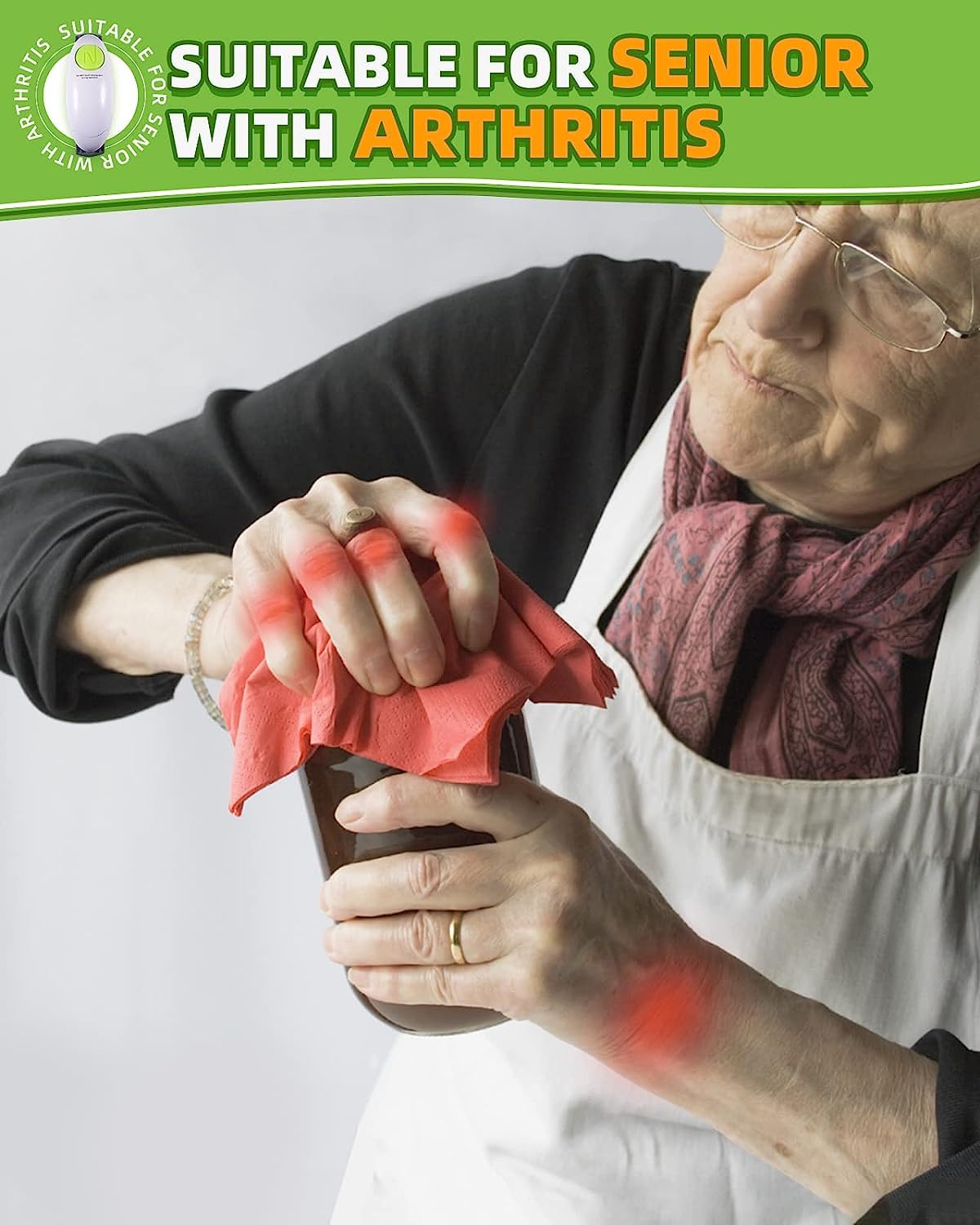 Electric Jar Opener for Weak Hands, Automatic Jar Opener for Seniors with Arthritis, Strong Tough & Easy One Touch Bottle Opener for Arthritic Hands, Ideal Gift for Seniors with Arthritis
