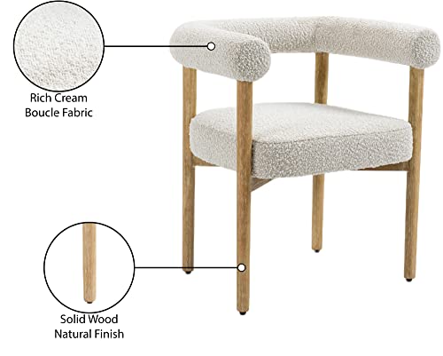 Meridian Furniture Hyatt Collection Mid-Century Modern Dining Chair, Solid Wood Finish, Rich Boucle Fabric, 26.5" W x 22" D x 28" H, Cream