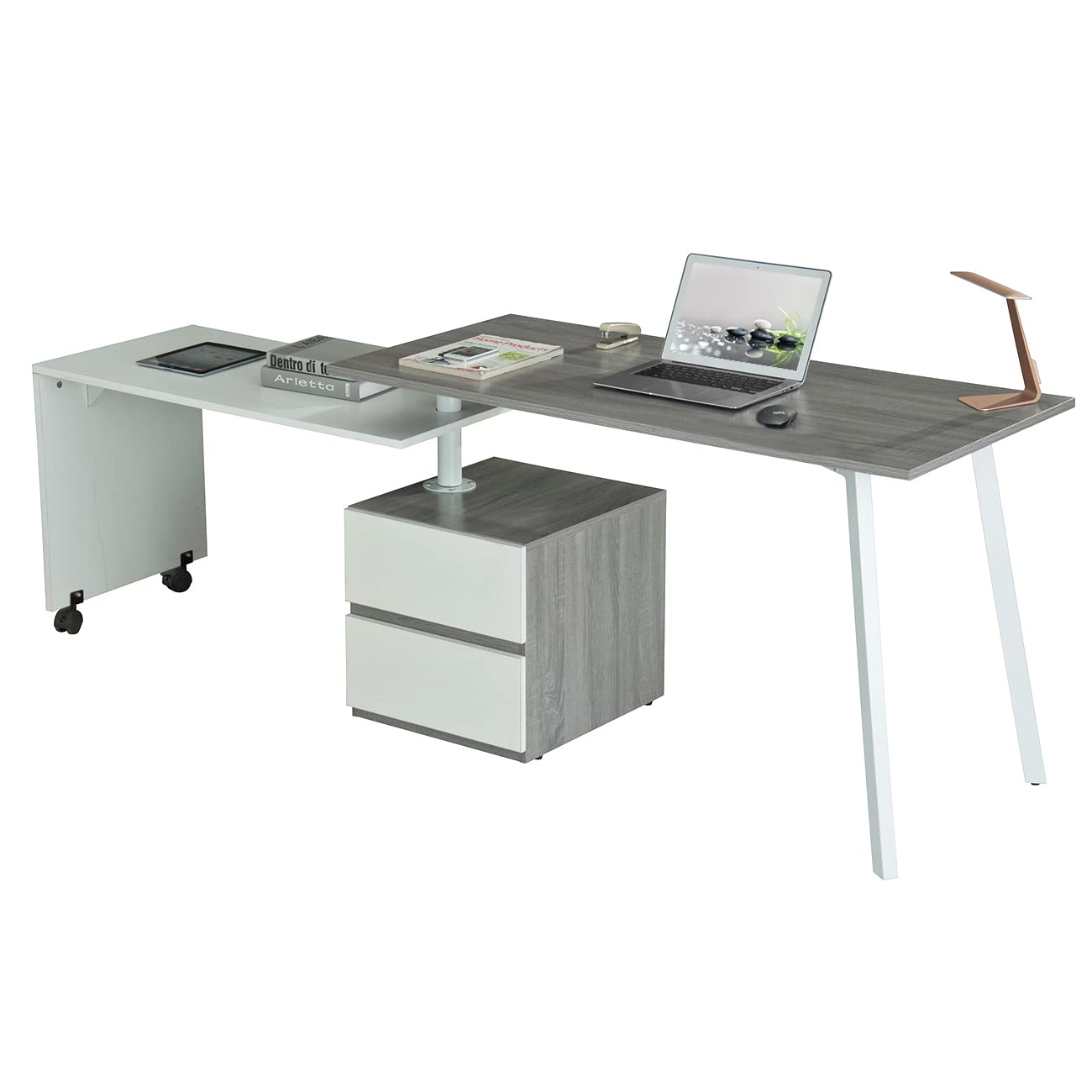 Techni Mobili Rotating Modern Multi-Positional Desk, Grey