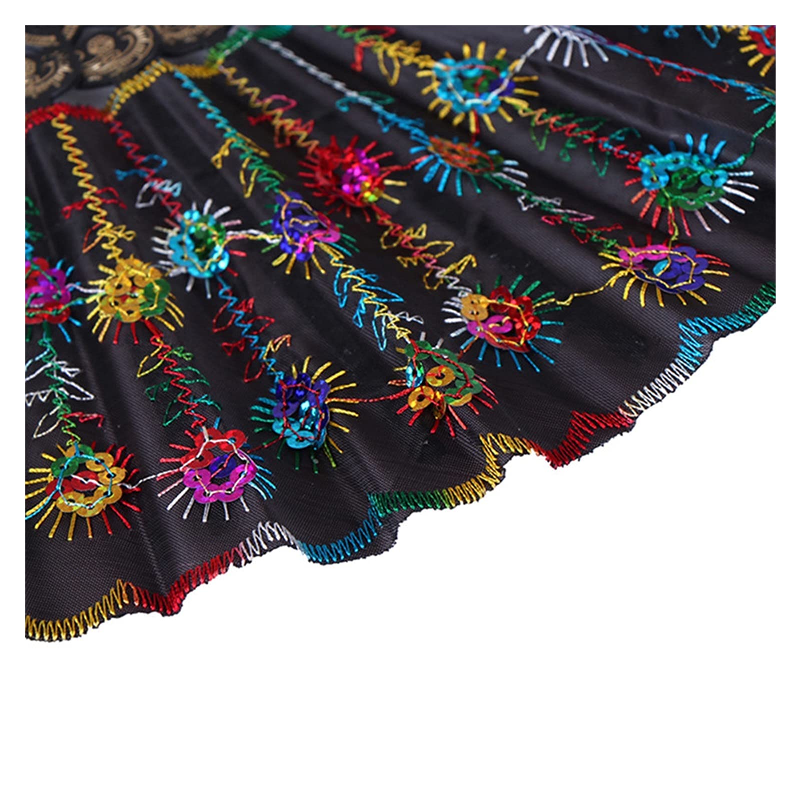Fan Rainbow Color Christmas Dance Fan Pattern Folding Hand held Embroidered Sequin Gift Fan Hand Fan (Color : E, Fan Size : 9.5 inches)