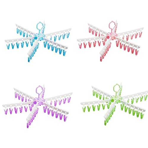 Radefaun Clip and Drip Hanger with 36 Clips Plastic Swivel Hook Portable Folding Drying Rack Baby Clothes Hanger Foldable Travel Accessories for Socks Bras Lingerie Towels Underwear Gloves Pink