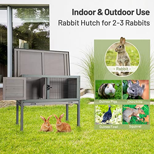 PETSITE Rabbit Hutch Bunny Cage Wooden Guinea Pig House with Open Roof & Tray Indoor Outdoor Elevated