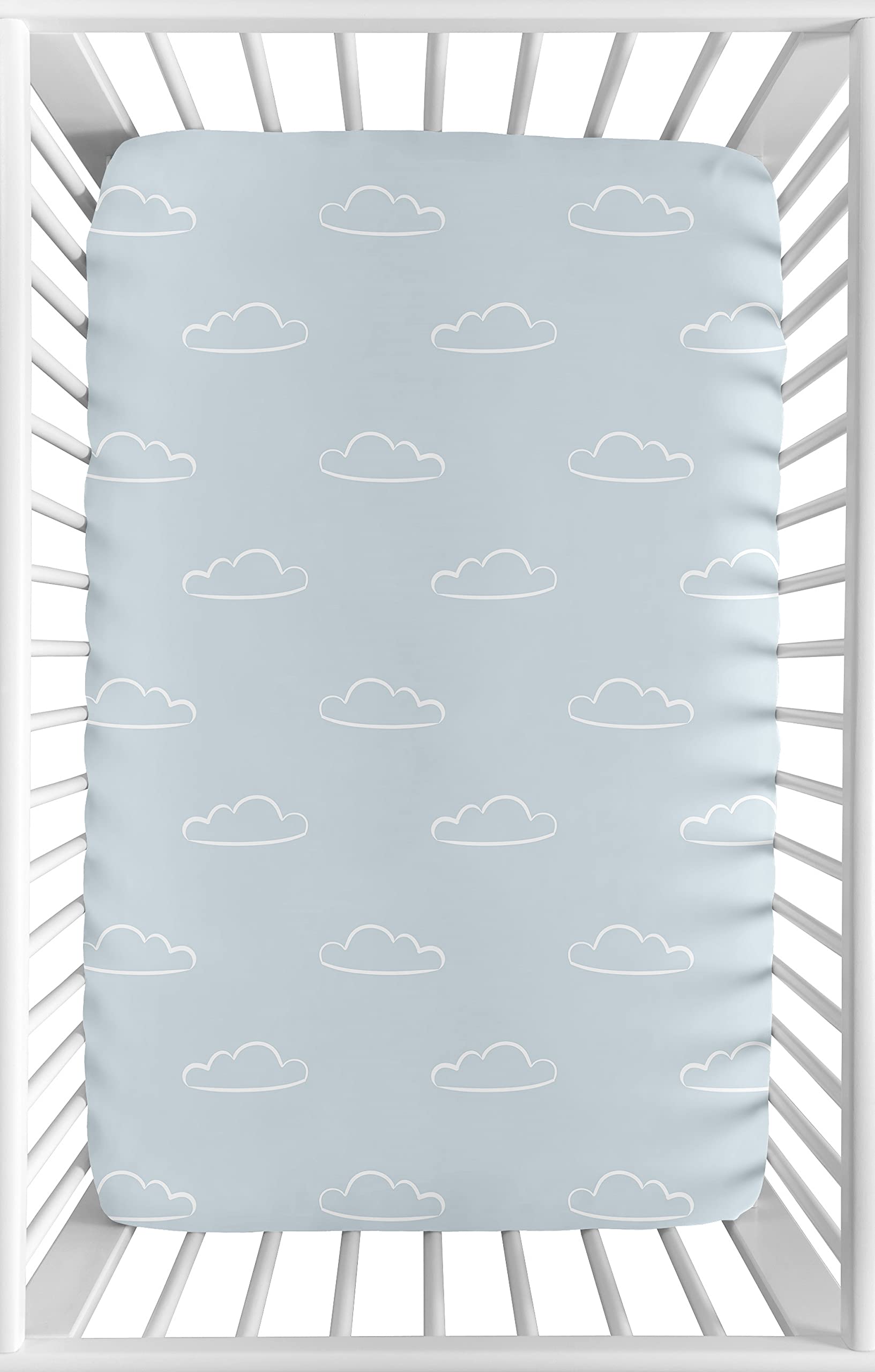 Sweet Jojo Designs Blue Clouds Boy Fitted Mini Crib Sheet Baby Nursery for Portable Crib or Pack and Play - Slate and White Cloud Sky for Vintage Airplane Aviator Aviation Collection