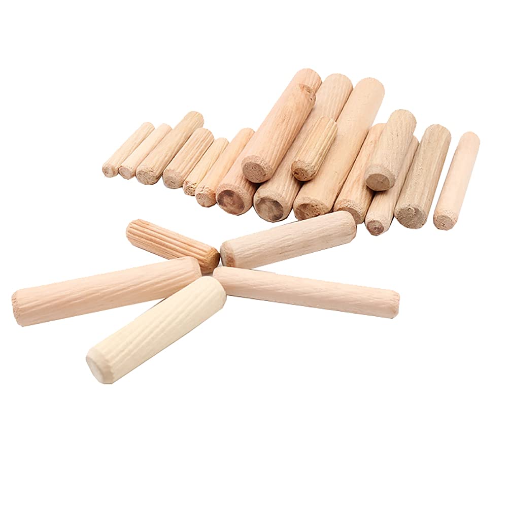 GSHLLO 60 PCS Assorted Size Wooden Dowels Pins Wood Grooved Plugs for Furniture Woodwork