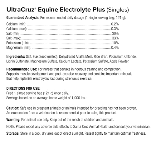 UltraCruz Equine Electrolyte Plus Supplement for Horses, 30 Single Servings (30 Day Supply)