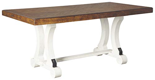 Signature Design by Ashley Valebeck Farmhouse Rectangular Extension Dining Table, Fits up to 8, White & Brown & Valebeck Vintage Farmhouse Cushioned Dining Chair, 2 Count, Whitewash