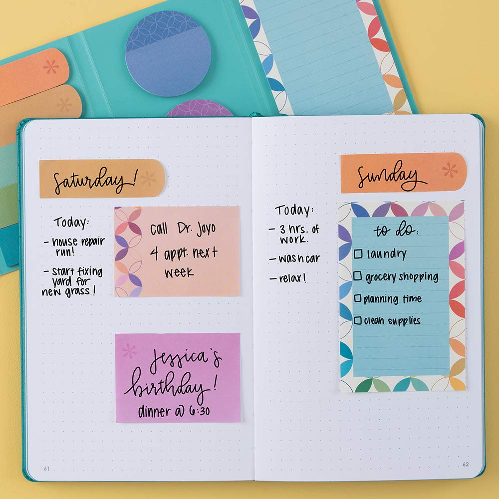 Erin Condren Designer Desk Accessories - Mid Century Circles Sticky Note Booklet. Sophisticated, Metallic, Multicolored Design Featuring Beautiful, Symmetrical, Concentric Circles.