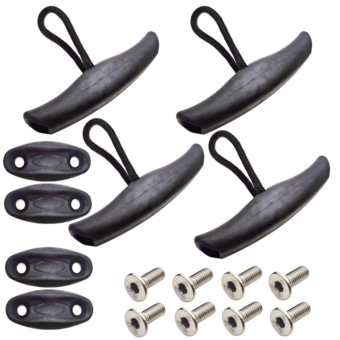 DaNaRaa 4 Pieces Kayak Toggle Carry Handles Grip with Cord Rope Deck Eye and Screws Suit for Rope Replacement Boat Kayak Carrying Accessories Kit