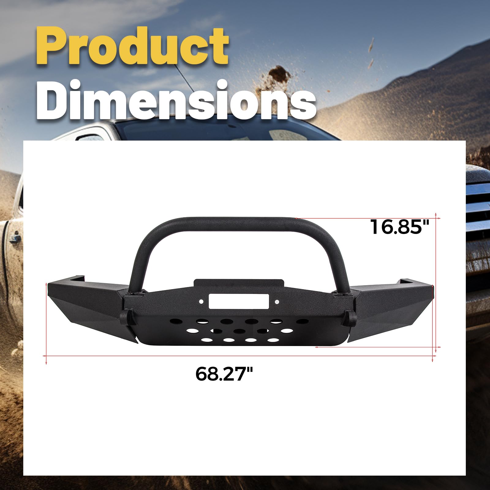 ECOTRIC Front Bumper Compatible with 1998-2011 Ford Ranger W/Winch Plate Bull Bar D-Ring Mounts Bumper Assembly Steel Powder Coated Black