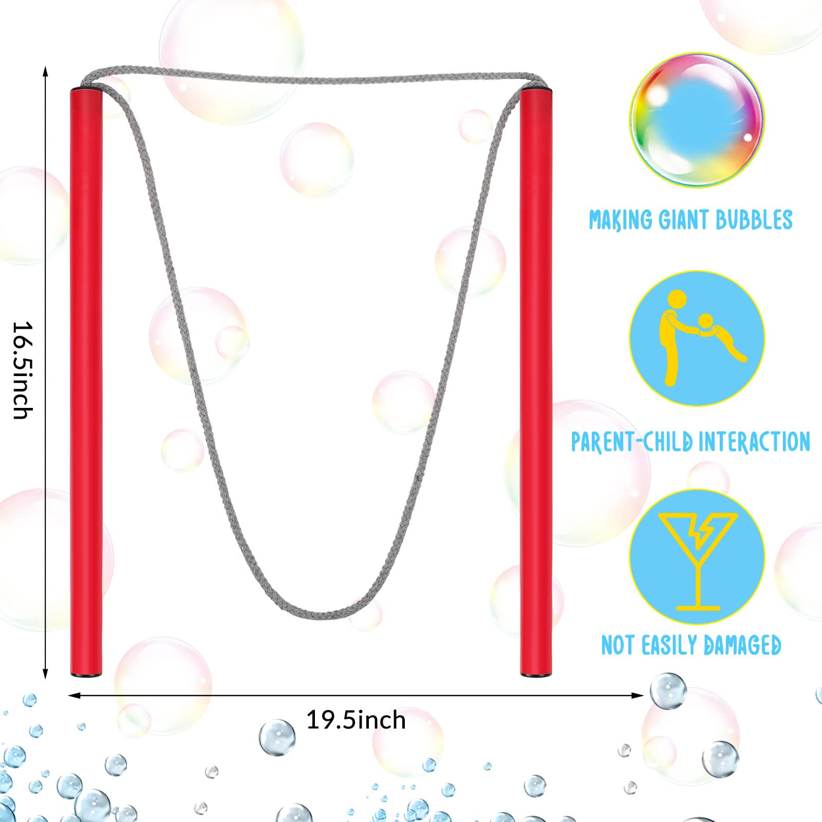 FairySandy 8 Pieces Giant Bubble Wands Big Bubble Wands for Kids Outdoors Bubble Toy for Birthday, Outdoor Activities, Party Favors, Giant Bubble Solution Not Included (Red)