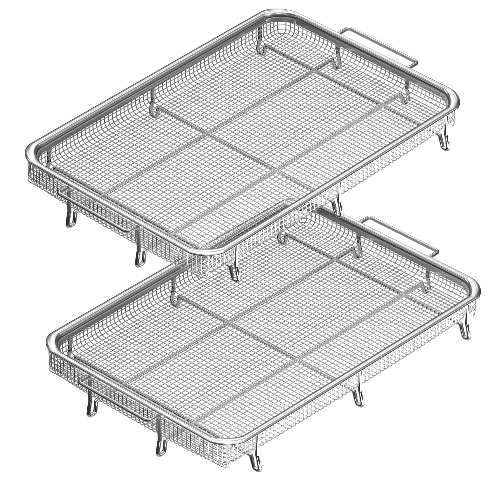 Extra Large Air Fryer Basket for Oven, 18.7'' x 11.9'' Stainless Steel Crisper Basket for Convection Oven, Baking Pan Perfect for the Grill, Dishwasher Safe, 2 Pack