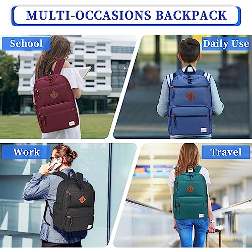 RAVUO School Backpack, Classic Lightweight Bookbag for Men Water Resistant Women Daypack Bag with Multi Pockets for High School,College,Travel,Work Black