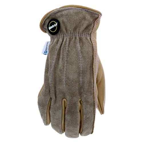 Miracle-Gro MG86006 Aqua Armor Cow Grain Palm Gloves - [1 Pair, Medium/Large] Women Gloves with Shirred Elastic (Pack of 2)