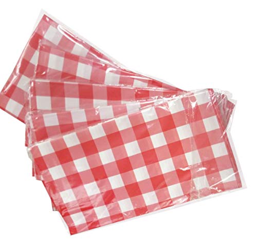 GSM Brands Disposable Tablecloths (5 Pack) - Plastic Tablecovers for Picnics or Parties with Checkered Red and White Design