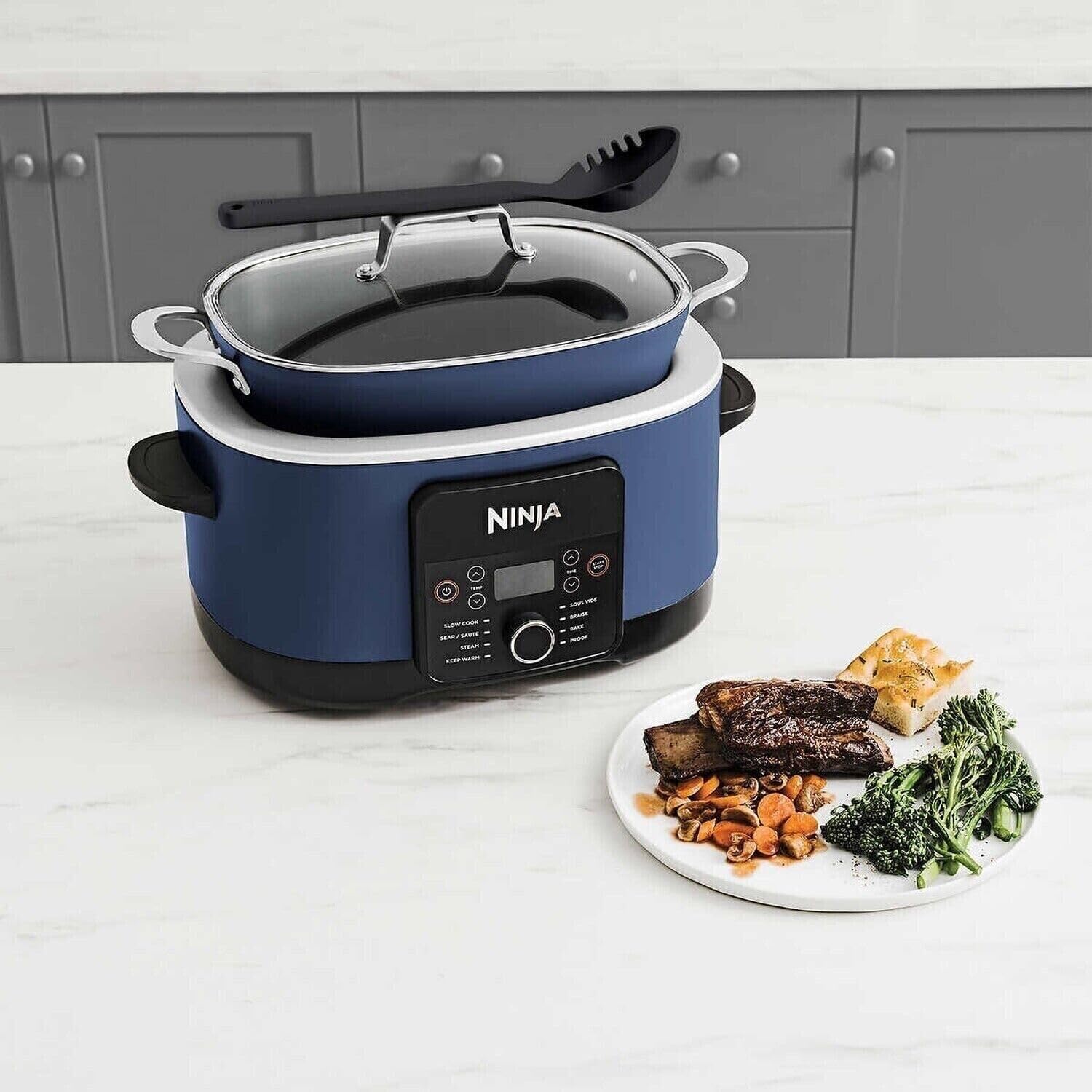 Ninja Foodi PossibleCooker PRO 8.5 Quart Multi-Cooker, with 8-in-1 Slow Cooker, Dutch Oven, Steamer & More, Glass Lid & Integrated Spoon, Nonstick, Oven Safe Pot to 500°F, Navy (Blue)