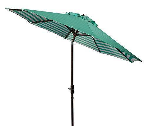 Safavieh PAT8007D Collection Athens Brown and White Inside Out Striped 9Ft Crank Outdoor Auto Tilt Umbrella