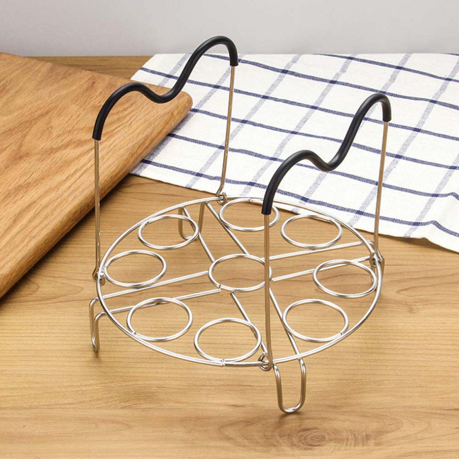 Steamer Cooling Rack Trivet Accessory Set, Include 9-holes Egg Steamer Cooking Rack with Heat Resistant Silicon Handles & Compatible for 6, 8 Quart Pressure Cooker Trivet, Instant Pot Accessories