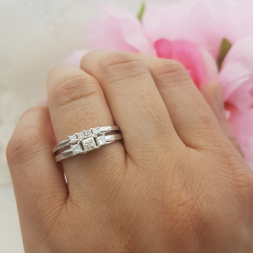 Dazzlingrock Collection 0.50 Carat (Cttw) 14K Princess Diamond Women 3 Stone Engagement Ring Set 1/2 CT, White Gold, Size 9