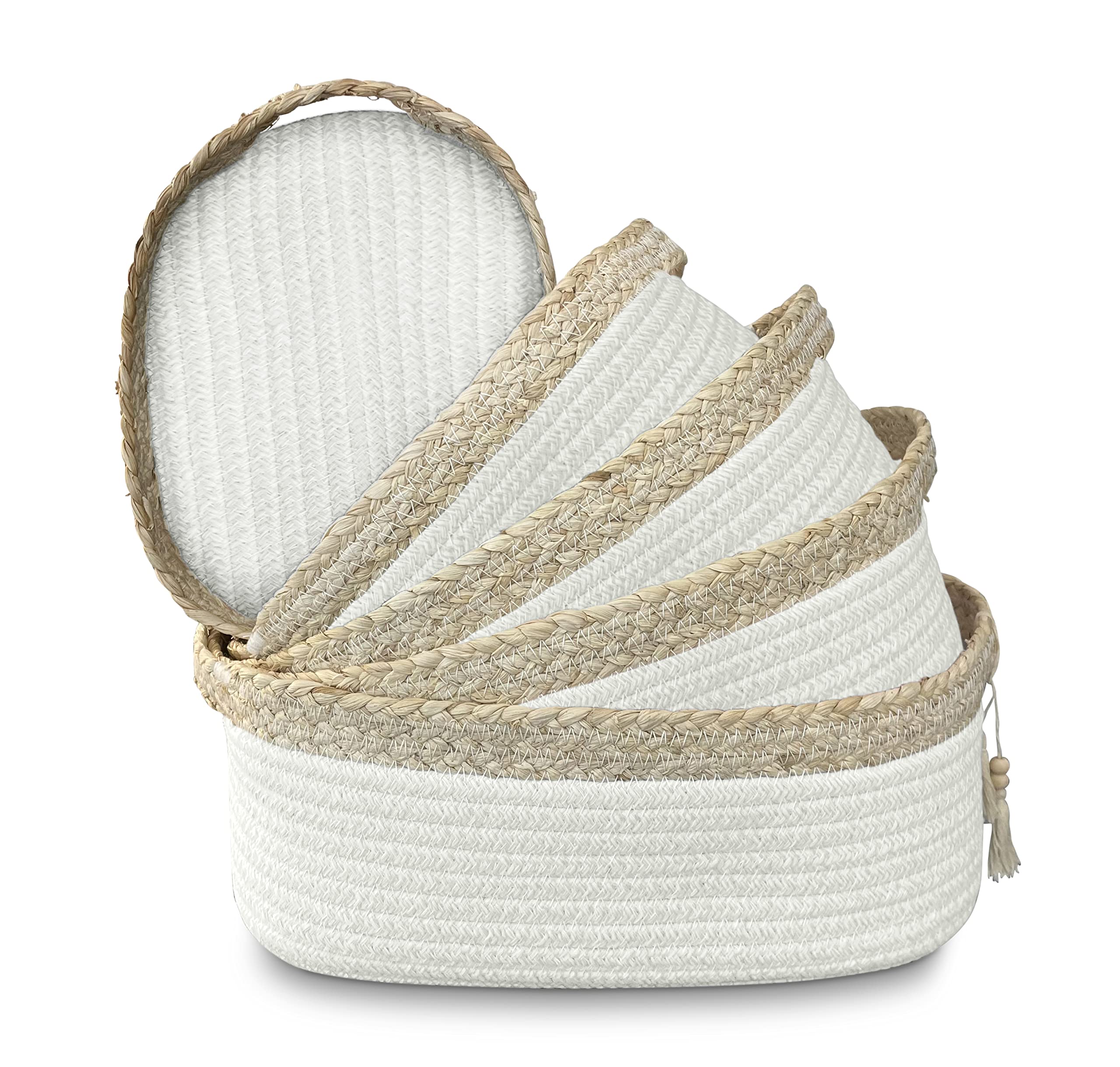 Haus of Solace Baskets for Organizing - Storage Basket Set for Nursery, Baby Room, Bathroom, Bedroom - Kitchen Organization and Storage Bins, Woven Baskets for Organizing - 5-Piece, White