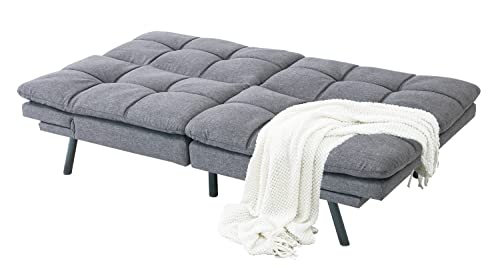 Opoiar Grey Fabric Futon Sofa Bed Couch,3" Memory Foam Loveseat Sofa Bed,71" L Modern Sleeper Sofa Bed with Covertible Armrests,Small Space Sofa Bed for Living Room,Home Office,Apartment