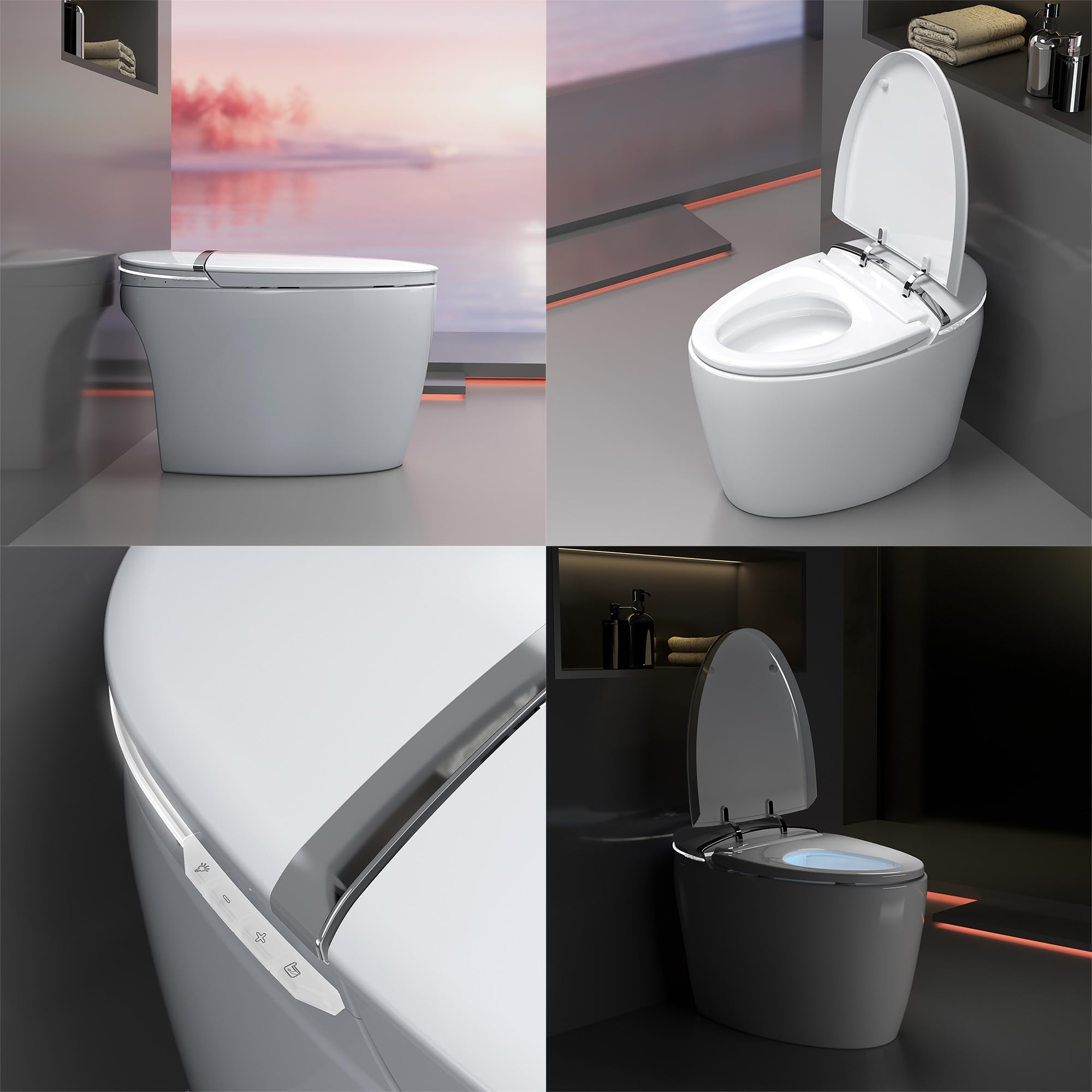 Kogven Smart Bidet Toilet with Adjustable Heated Seat, Modern One-piece Bidet Toilet with Auto Flush, Foot Sensor, LED Night Light, Soft Close Lid, No Buttocks Washing Function