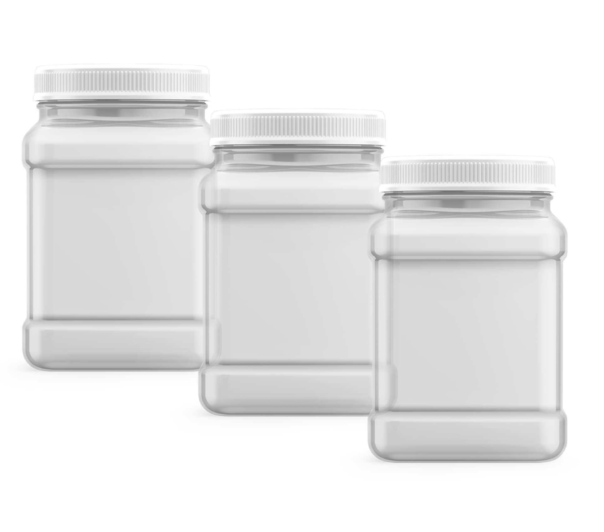 Mountain West Company 48 fl oz Square Clear Jar with Pinch Handle, 3 Count, Pantry & Food Storage, Plastic Container with Lid