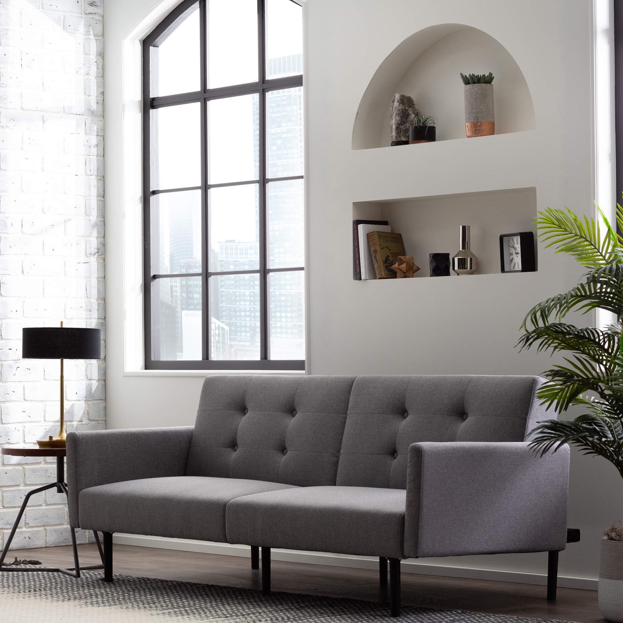 Edenbrook Gilman Futon - Futon Sofa Bed - Futon Couch - Small Futon - Living Room Furniture - Armed Sofa Bed Couch - Sofa â Gray Linen Futon