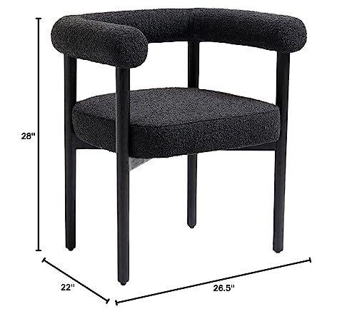 Meridian Furniture Hyatt Collection Mid-Century Modern Dining Chair, Solid Wood Finish, Rich Boucle Fabric, 26.5" W x 22" D x 28" H, Black