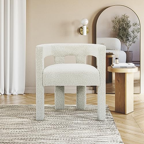 Meridian Furniture Athena Collection Modern | Contemporary Boucle Fabric Upholstered Accent | Dining Chair, 25" W x 21" D x 27" H, Cream