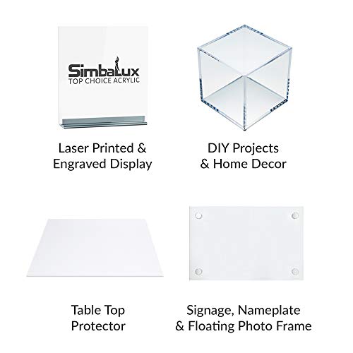 SimbaLux Acrylic Sheet Clear Cast Plexiglass 12” x 12” Square Panel 1/4” Thick (6mm) Transparent Plastic Plexi Glass Board with Protective Paper for Signs, DIY Display Projects, Craft, Easy to Cut