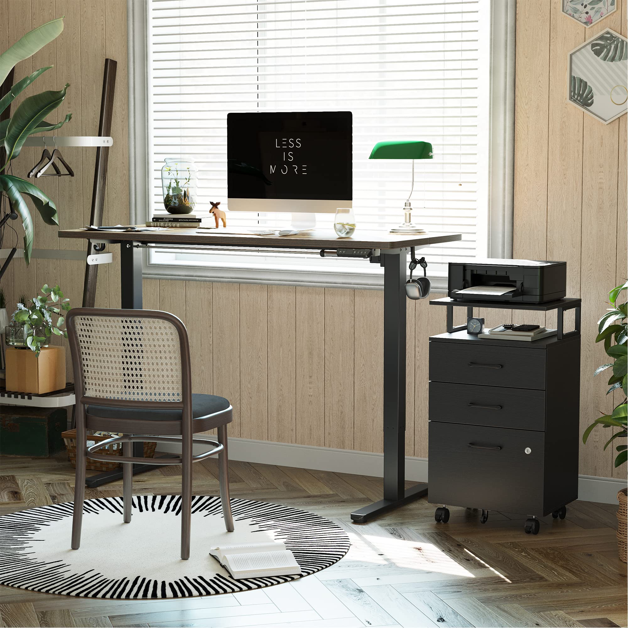 FEZIBO 48 * 24 Inches Height Adjustable Desk with 3-Drawer Rolling Filling Cabinet