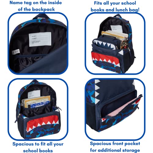RALME 16 Inch Shark Backpack with Lunch Box Set for Boys or Girls, Value Bundle, Blue