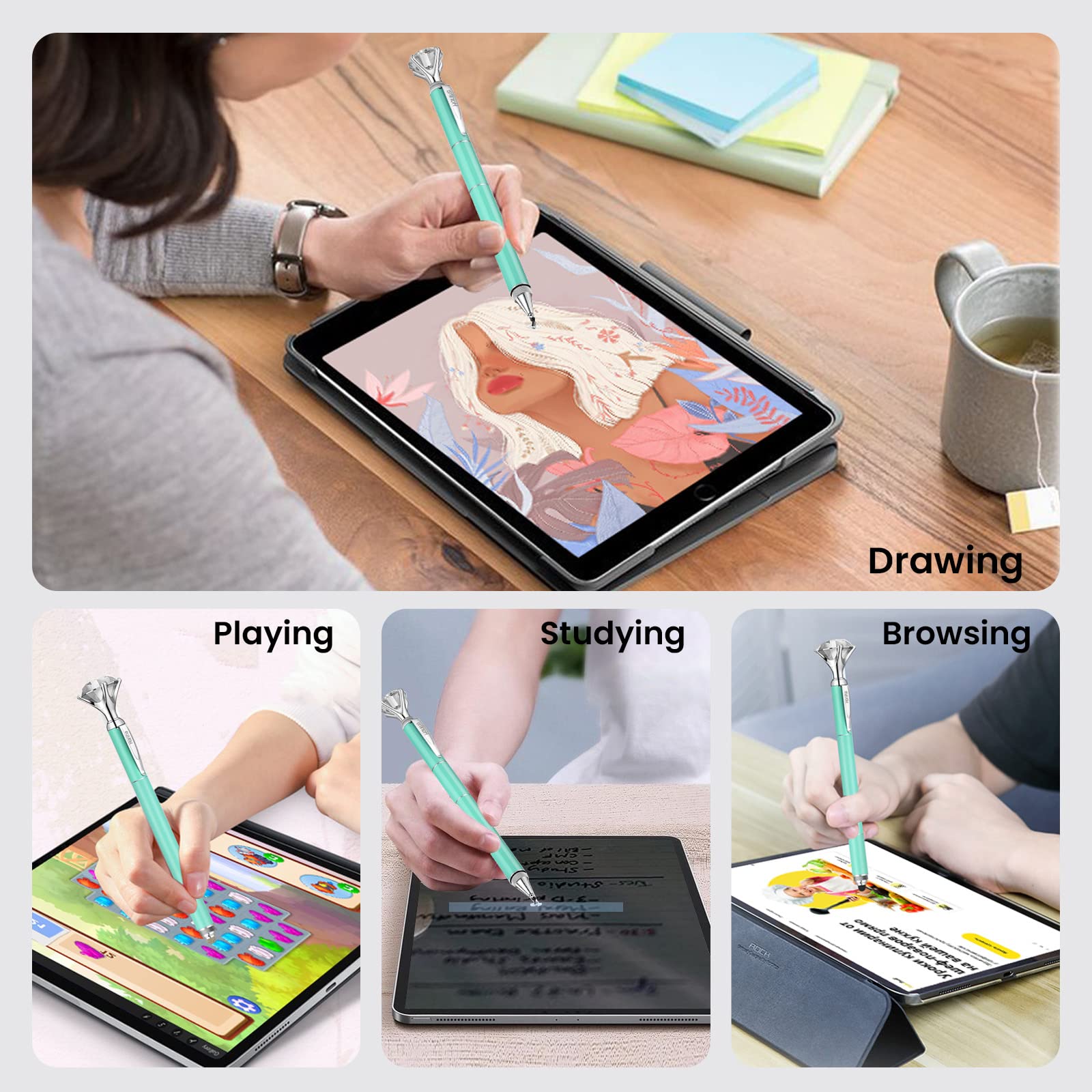 Honiha Stylus Pen, Big Diamond Multi-Tips Stylus Pens for Touch Screens Capacitive Stylus Universal Stylist Pen for for iPad iPhone and All Other Tablets & Cell Phones, Pink