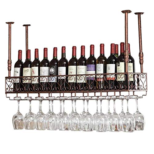 PIBM Stylish Simplicity Wine Rack Wine Rack Adjustable Height, Ceiling Mounted Hanging Wine Bottle Holder Metal Iron Wine Glass Holder High Cup Holder Wine Rack Wall Hanging, Black , 80*25CM