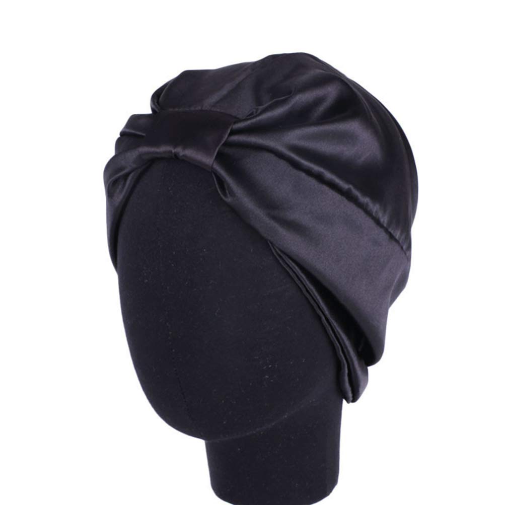 EXCEART 3pcs Satin Silk Lined Sleep Cap Beanie Hat Elastic Night Headwear Turban Sleep Cap Black Wine Red Khaki