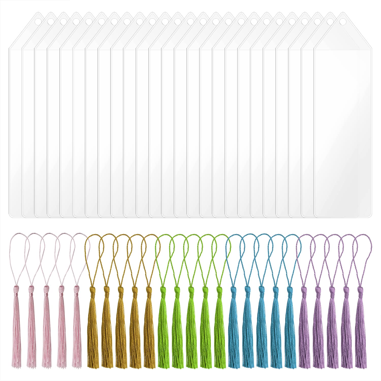 Plastic Bookmark Sleeves with Tassels Penta Angel 25Pcs Clear Blank Vinyl Photo Booth Strip Frames Holder Cover with Hole for Christmas Valentineās Day Wedding Graduation Party Favor Gift Tags (25)
