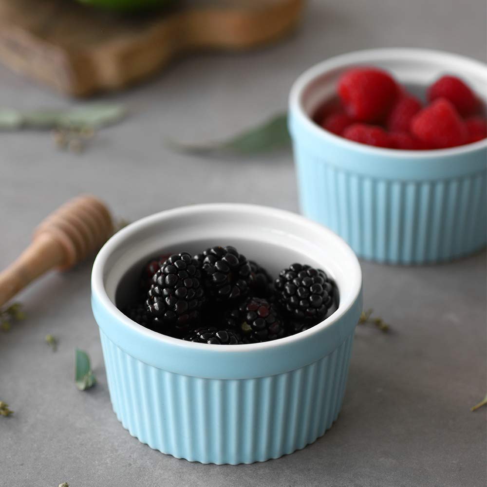 DOWAN 8 oz Ramekins - Ramekins for Creme Brulee Porcelain Ramekins Oven Safe, Classic Style Ramekins for Baking Souffle Ramekins Bowls, Set of 6, Blue